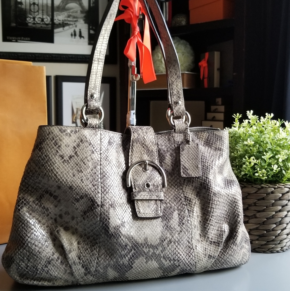 Coach/ Snake Skin Pattern Shoulder Bag - Gem